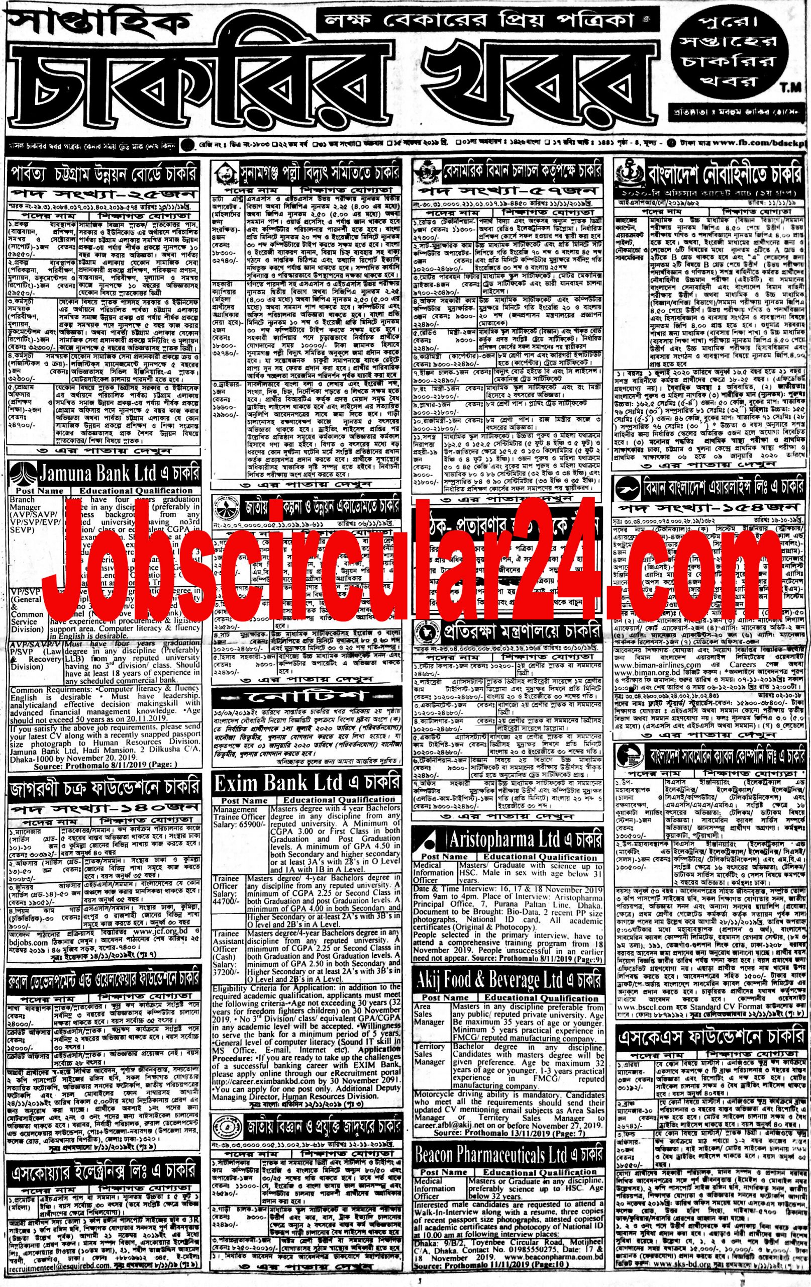 Weekly Job Newspaper 15th November – 2019 Chakrir Khobor Potrika – BD ...