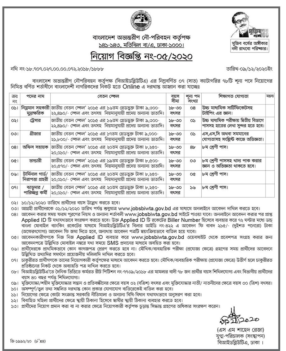 BIWTA Job Circular 2020 – বাংলাদেশ অভ্যন্তরীন নৌপরিবহন নিয়োগ বিজ্ঞপ্তি ...
