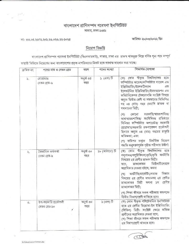 Bangladesh Livestock Research Institute Job Circulars 2023 – BD Job ...